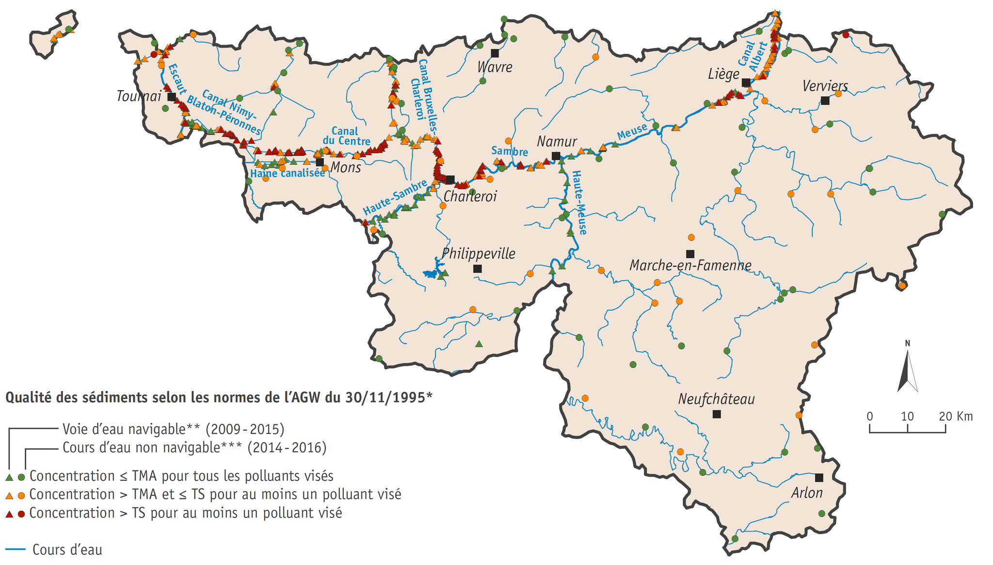 Sédiments dans les cours d’eau et voies d'eau - État de l'environnement wallon